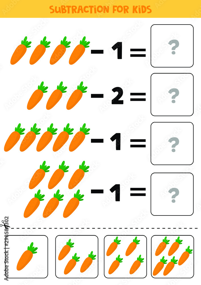 Educational worksheet for kids. Subtraction for kids with carrots. Math ...
