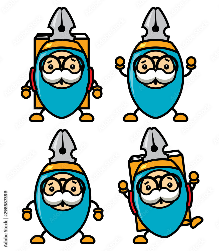 Cartoon cut blue comic pen tool mascot character carries a book ...
