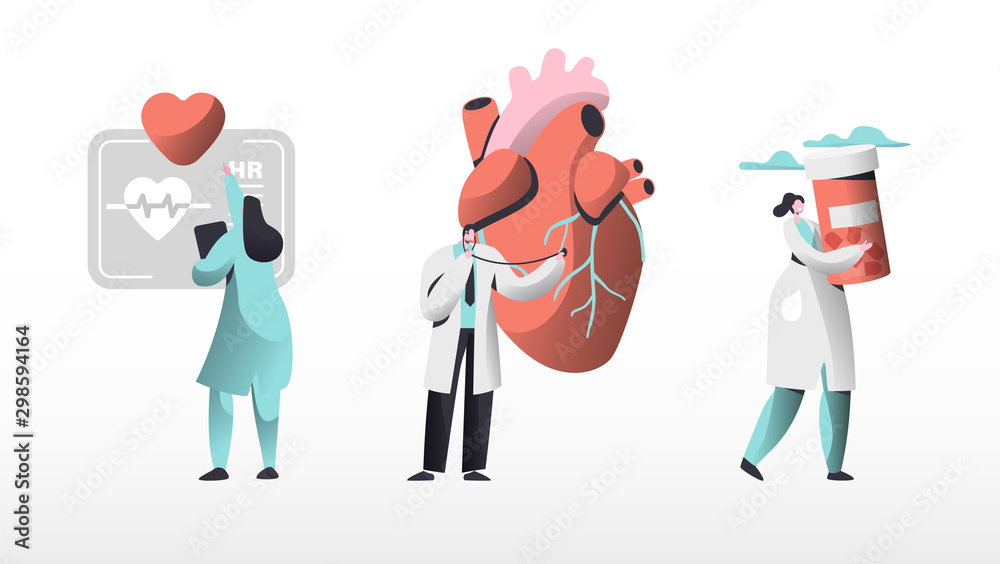 Medical Cardiology Workers Care Heart Health Set. Cardiologists Team ...