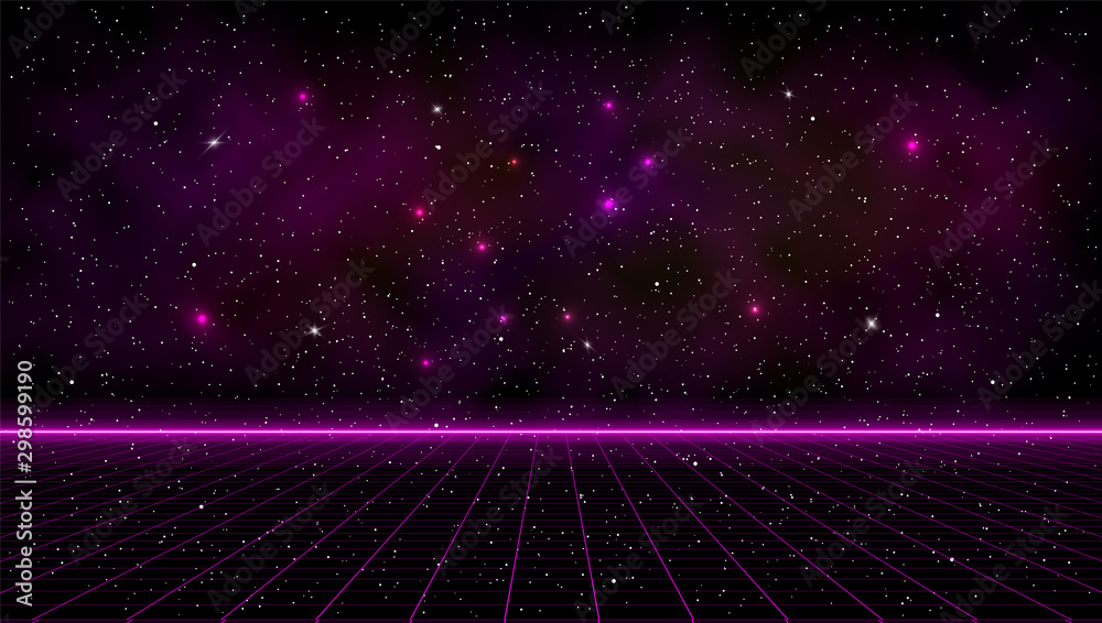 Retrowave pink laser perspective grid with bright horizon line and ...