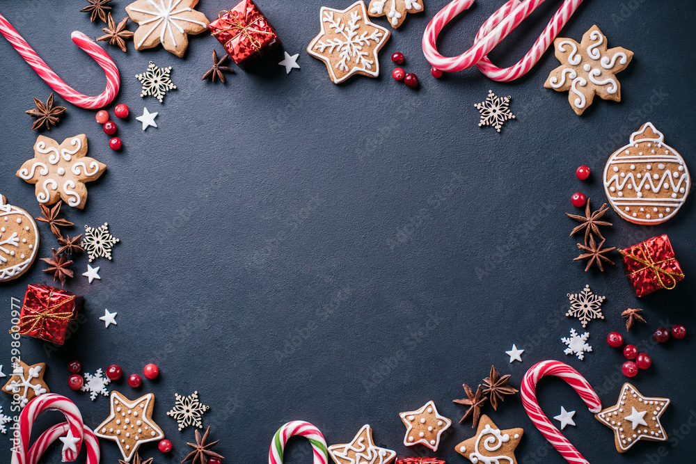 Christmas and New Year composition. Festive decorations and homemade ...