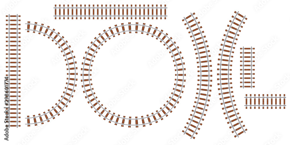 Railroad track train vector top view. Railway locomotive travel path ...