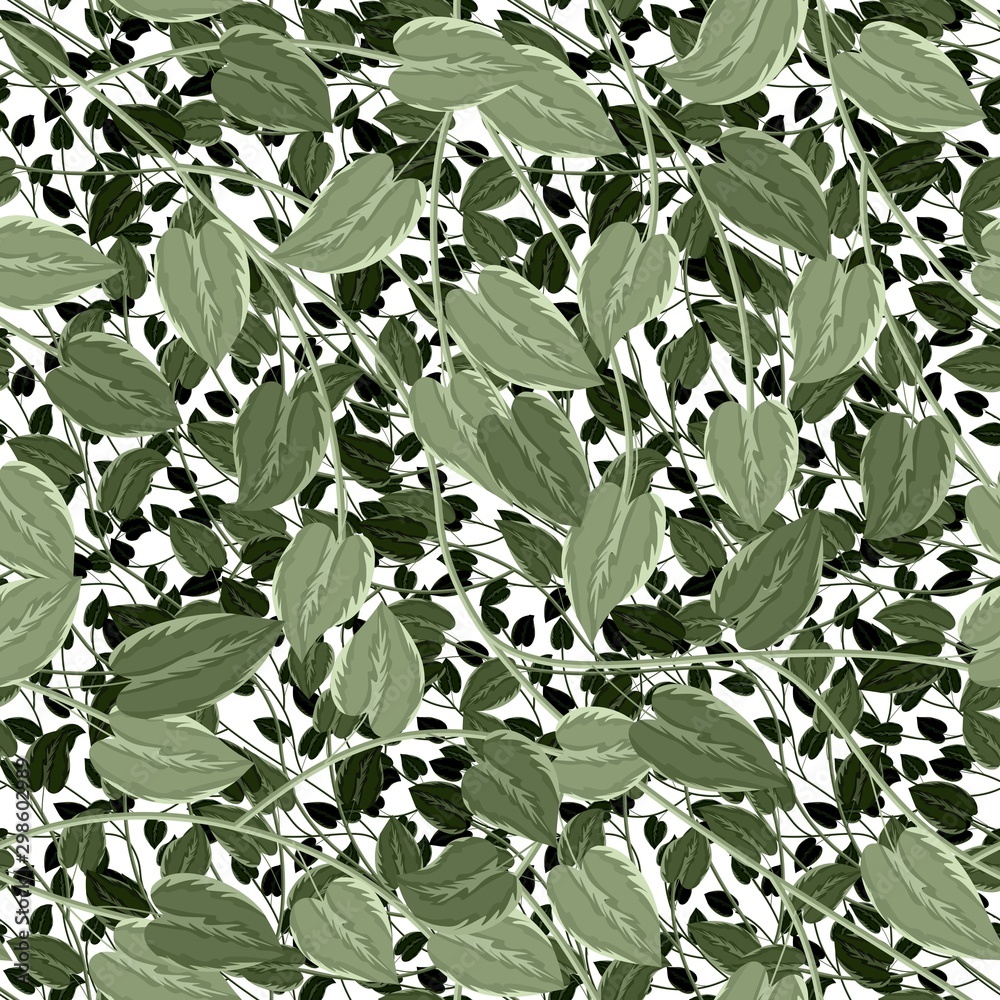 Classical hand drawn illustration of leafy branch with complexity in a ...