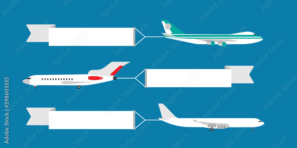 Air plane flying with ribbon banner vector illustration. Advertisement ...