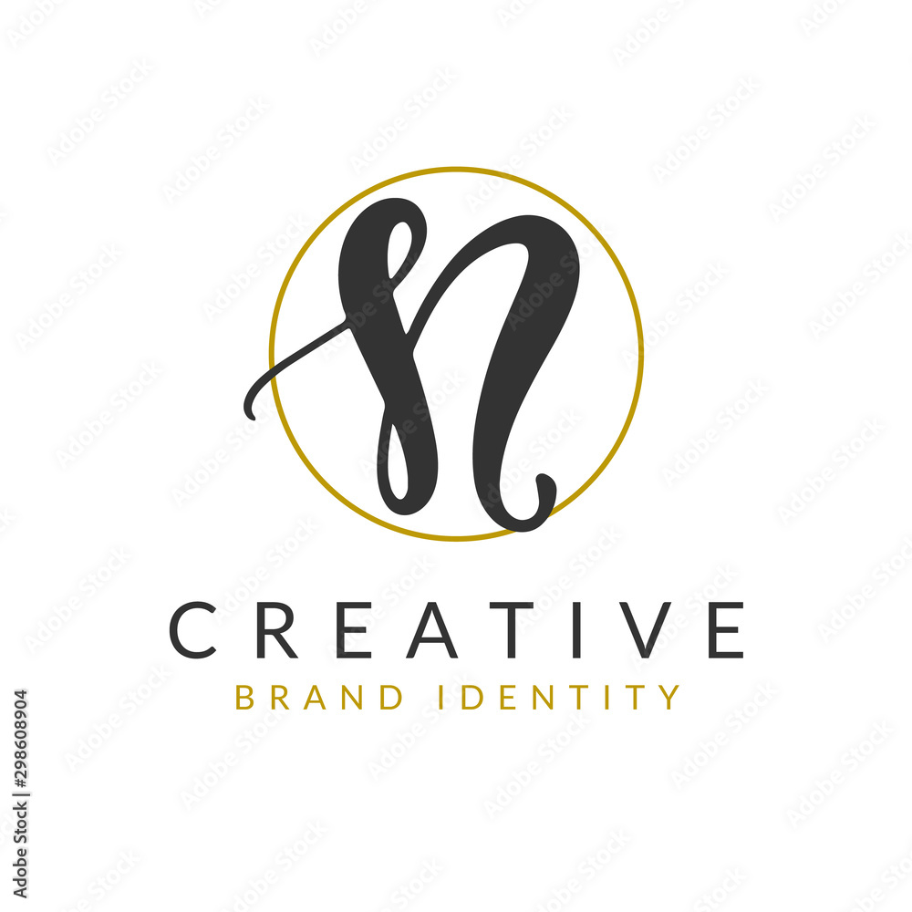 Letter N Logo Design Template. Vector Brush Hand Written Calligraphy ...