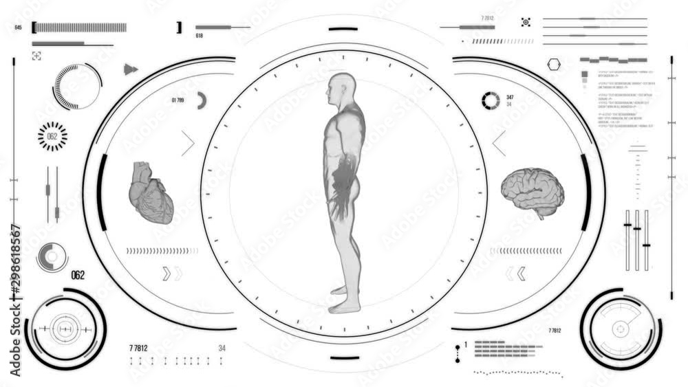 Futuristic medical user interface with HUD and infographic elements ...