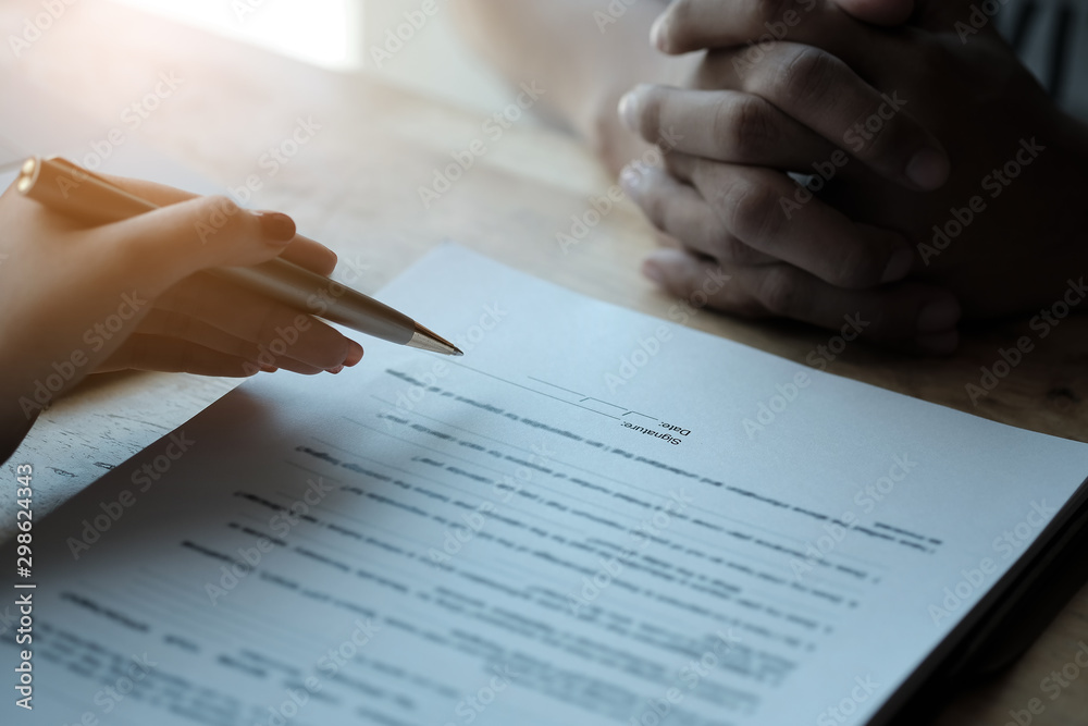 estate agent with customer after contract signature of buying house ...