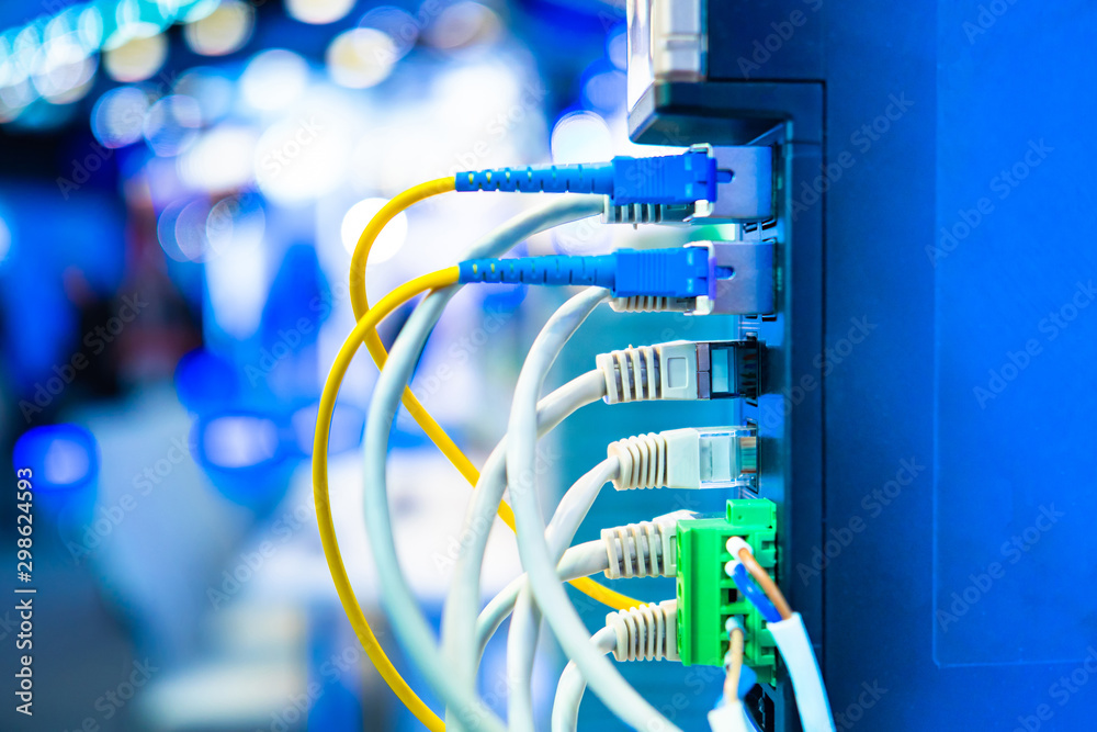 The source of electrical power. Wires connected to power supply. Cables ...