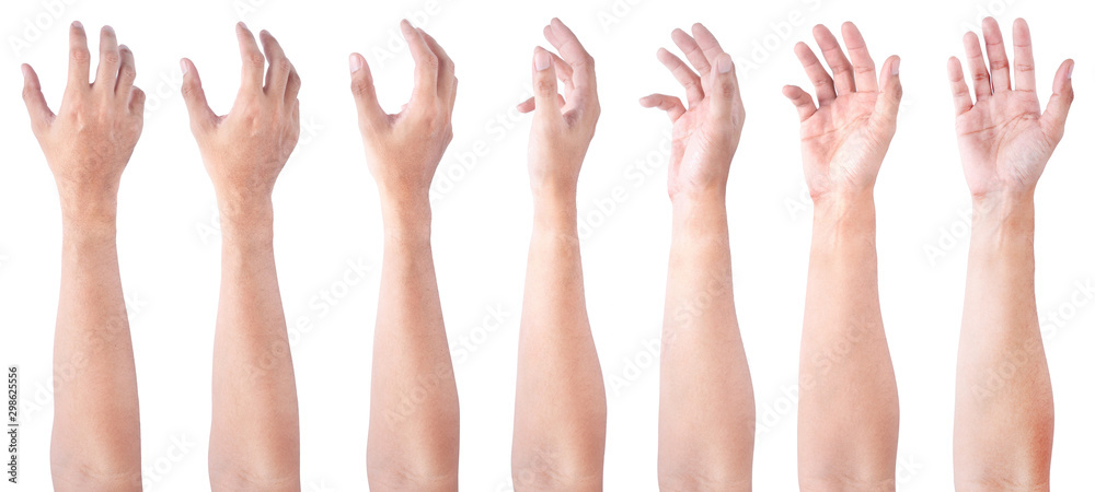 GROUP of Male asian hand gestures isolated over the white background ...