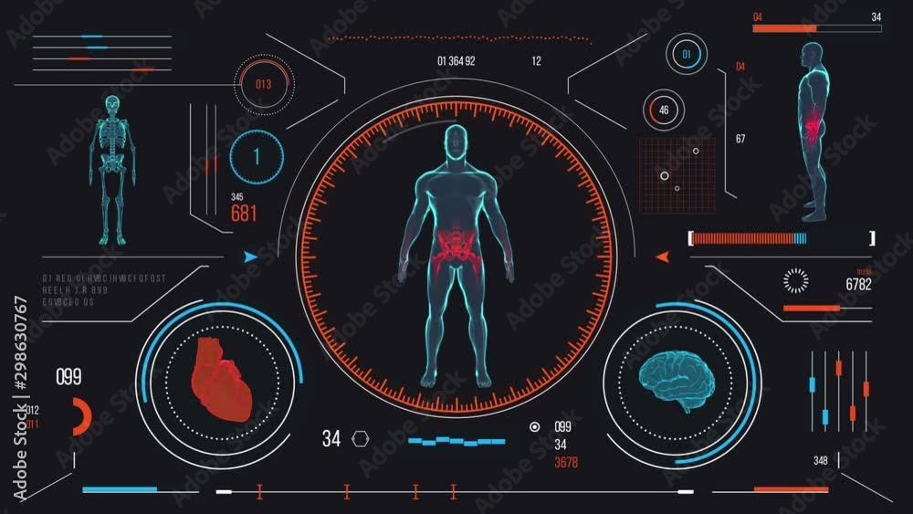 Futuristic medical user interface with HUD and infographic elements ...