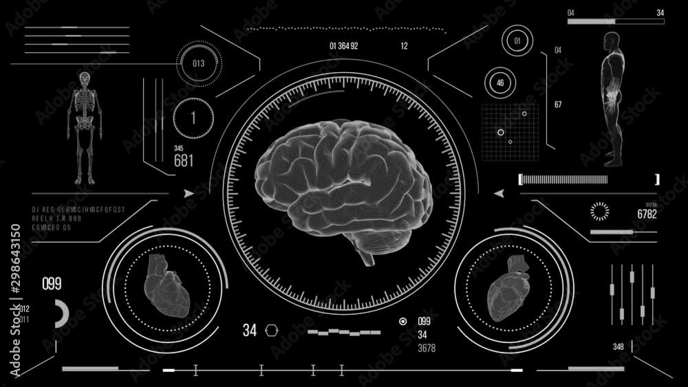 Human brain scan. Futuristic medical user interface with HUD and ...