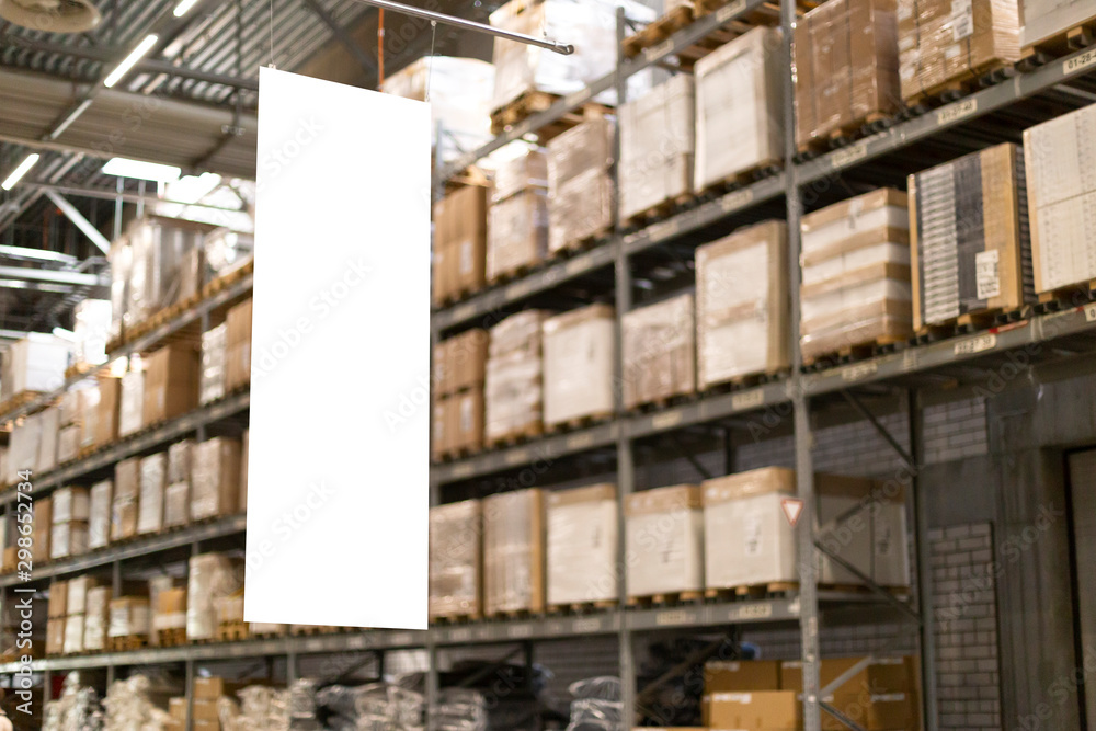 Blank mock-up advertising with copy space in the warehouse (storage ...
