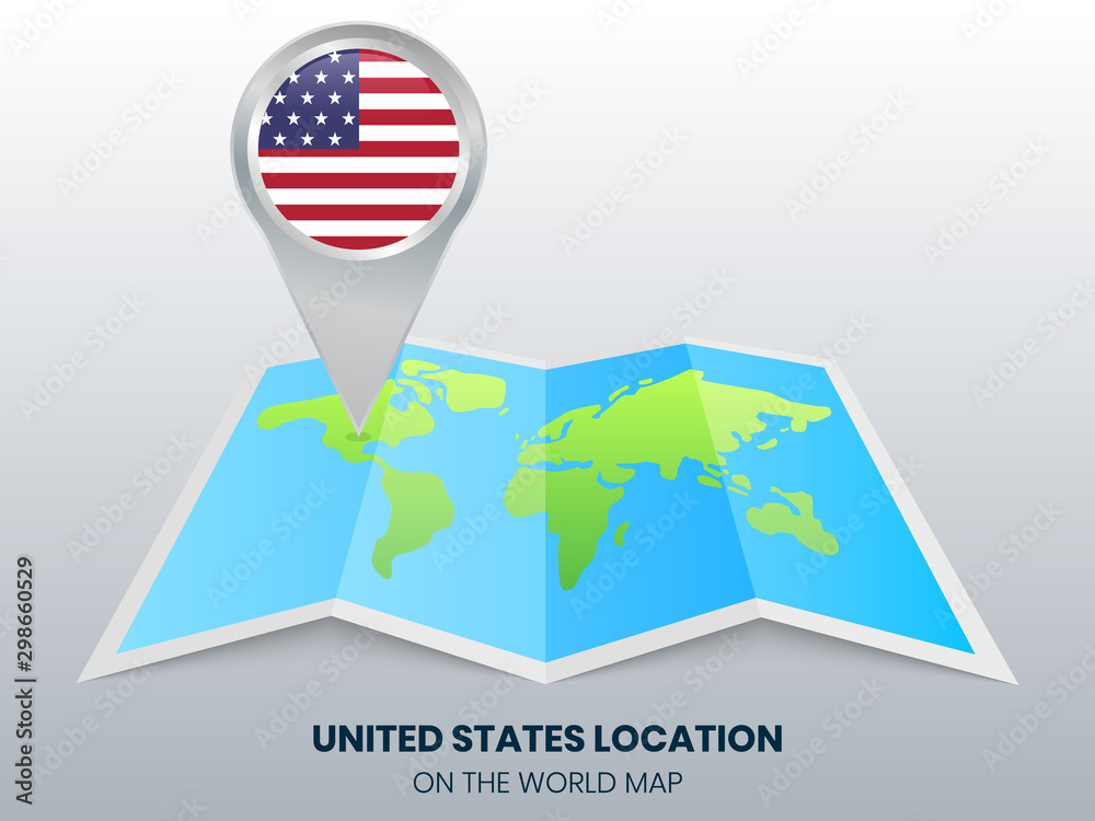 Location of United States on the World Map, Round pin icon of USA Stock ...