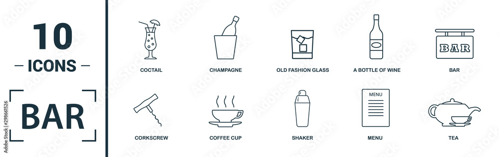 Bar - Restorant icon set. Include creative elements glass, beer ...