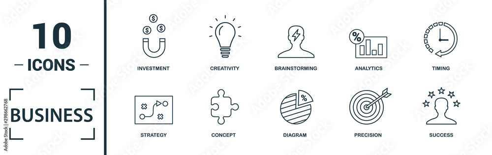 Business icon set. Include creative elements diagram, worldwide ...