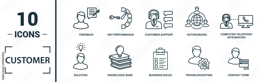 Customer Service icon set. Include creative elements agent console ...