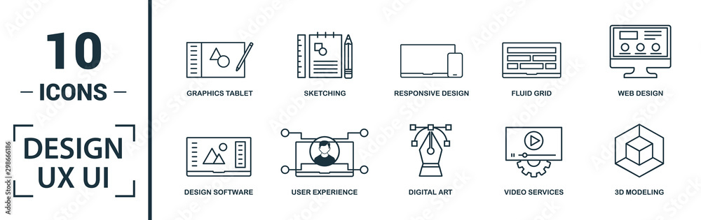 Ui icon set. Include creative elements search, done, thumb up, zoom out ...