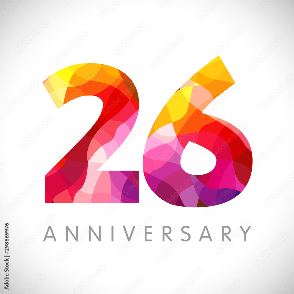 26 th anniversary numbers. 26 years old yellow coloured logotype. Age ...