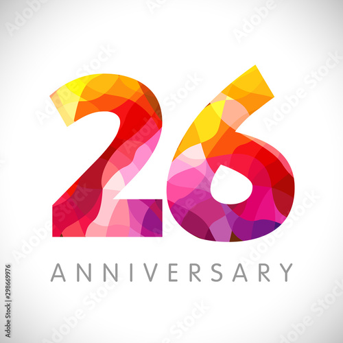 26 th anniversary numbers. 26 years old yellow coloured logotype. Age ...