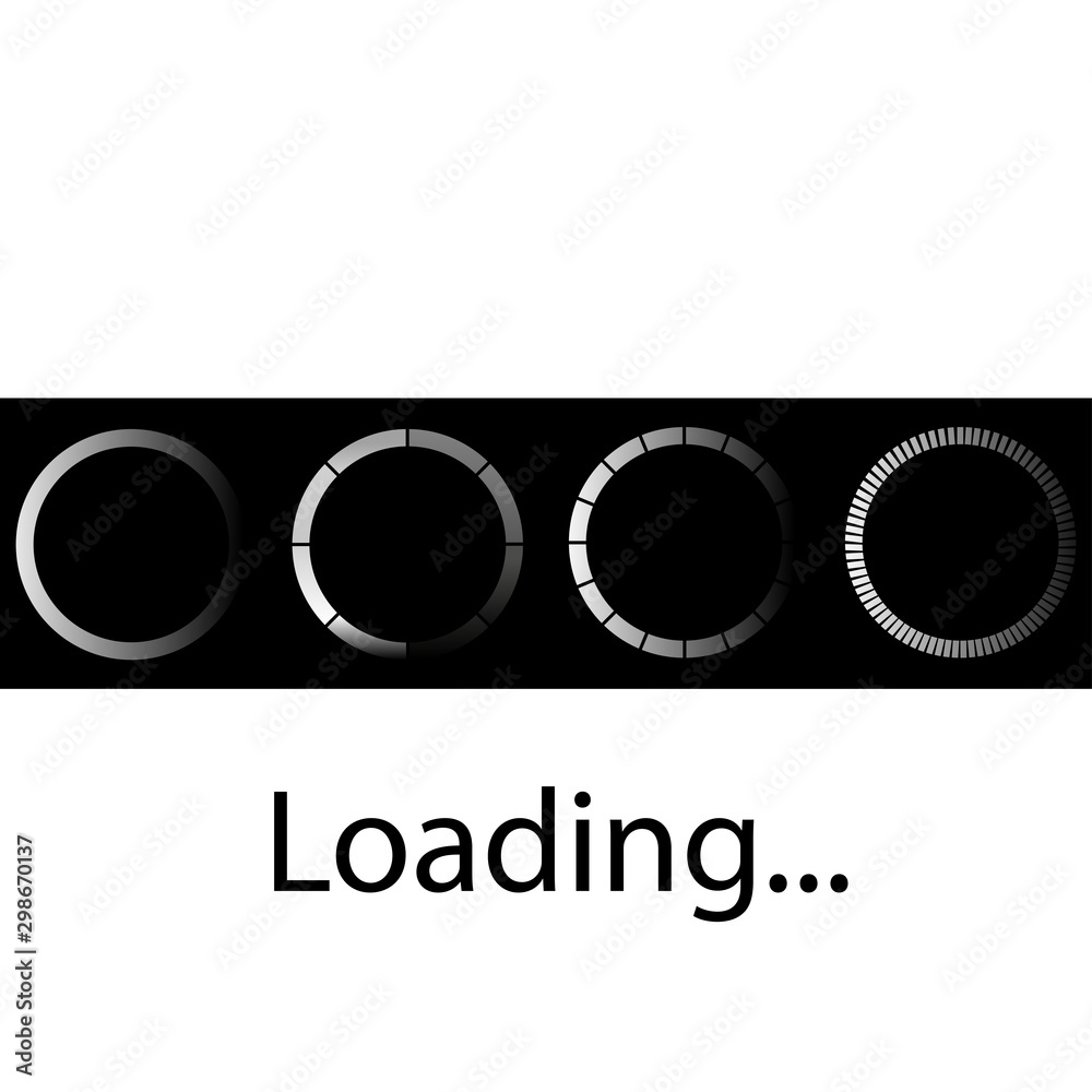 loading icon set on black background, vector illustration. Circle ...