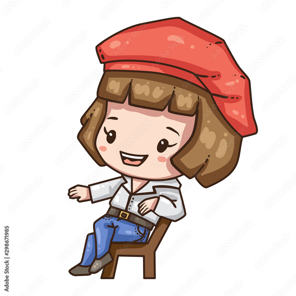 Vector illustration of cute chibi character isolated on white ...