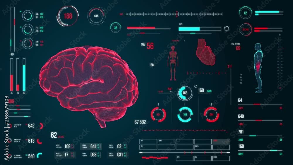 Human brain scan. Futuristic medical user interface with HUD and ...