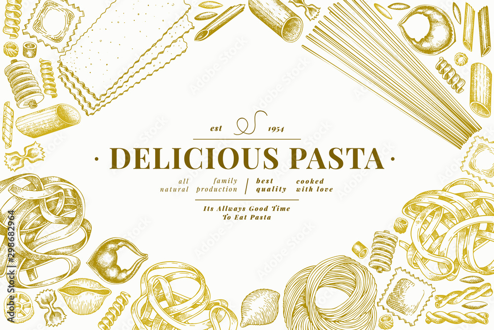Italian pasta design template. Hand drawn vector food illustration ...