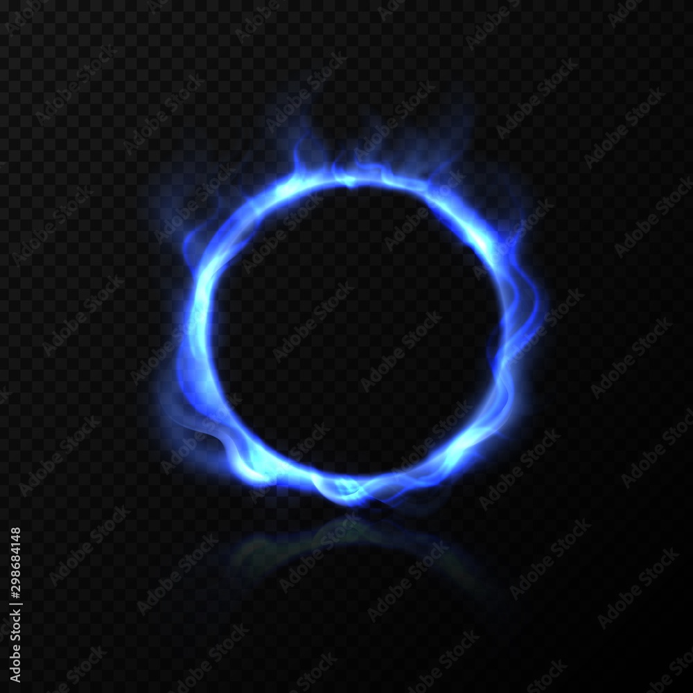 Realistic blue fire circle. Ring of blue fire with shiny flame effect ...