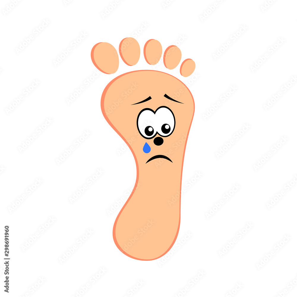 Unhappy crying foot cartoon vector illustration isolated on white ...