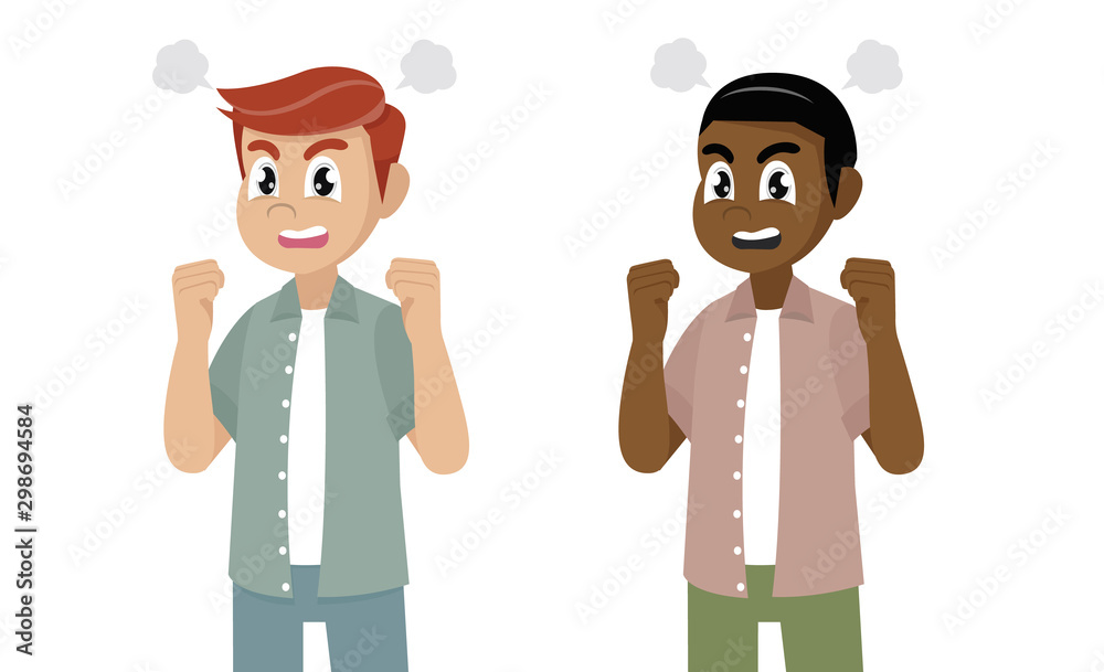 Cartoon character Poses, Angry man raised fist and shout or screaming ...