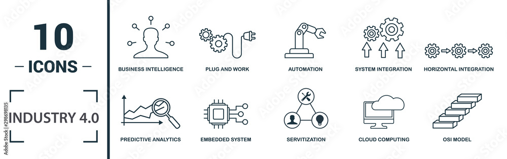 Industry 4.0 icon set. Include creative elements automation, data ...