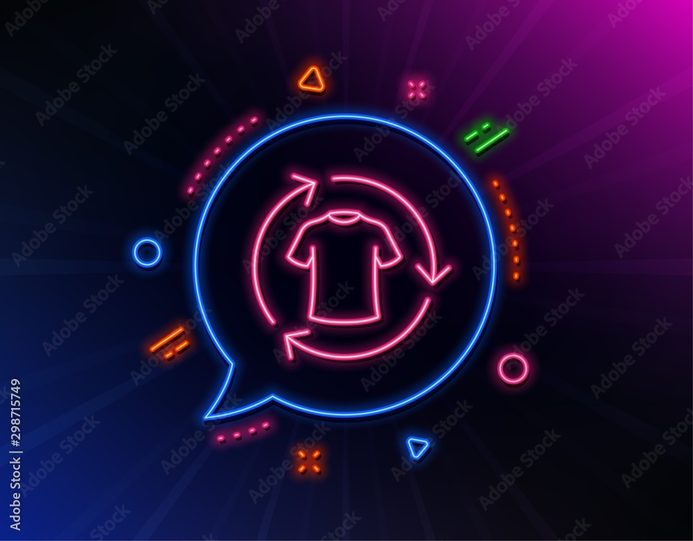 Change clothes line icon. Neon laser lights. Shirt sign. Clothing t ...