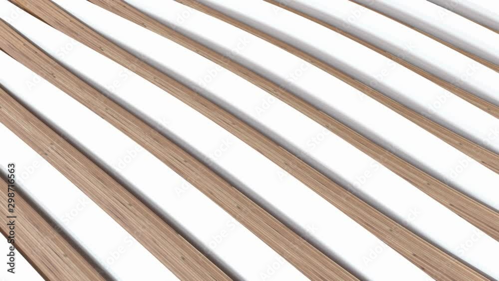 Modern white and wood texture lines waves moving. Close up of shapes 3D ...