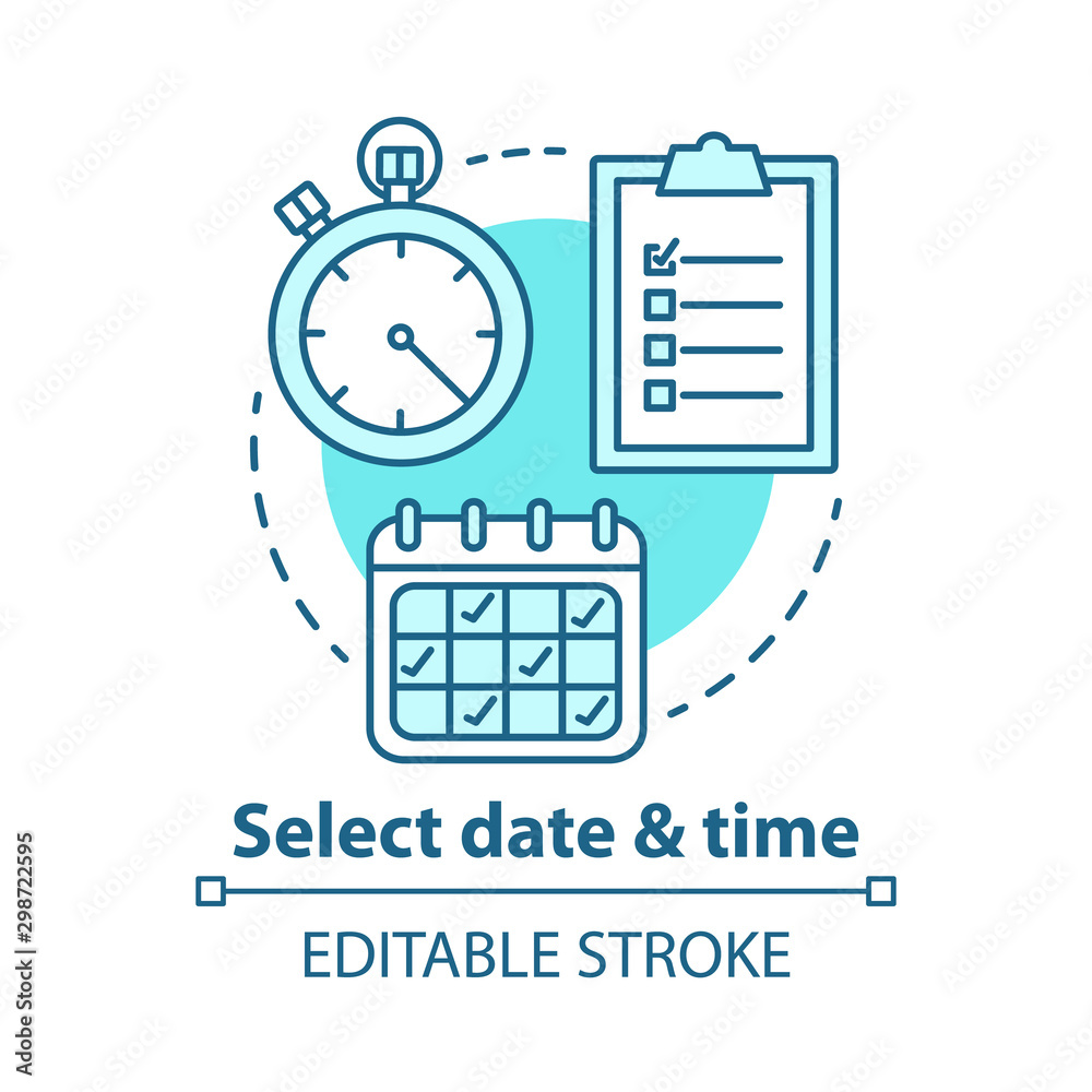 Select date and time concept icon. Choose day, hour thin line ...