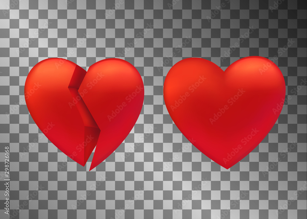 Set of heart icon. Broken and whole sign. UI game element. Symbol of ...