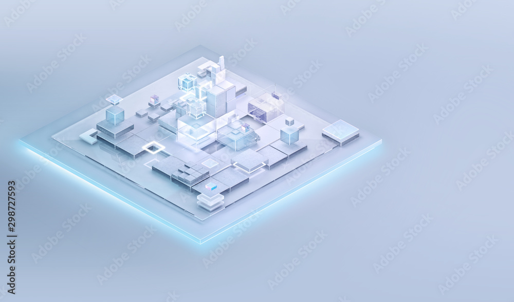 Abstract isometric user web interface design element. Digital glowing ...