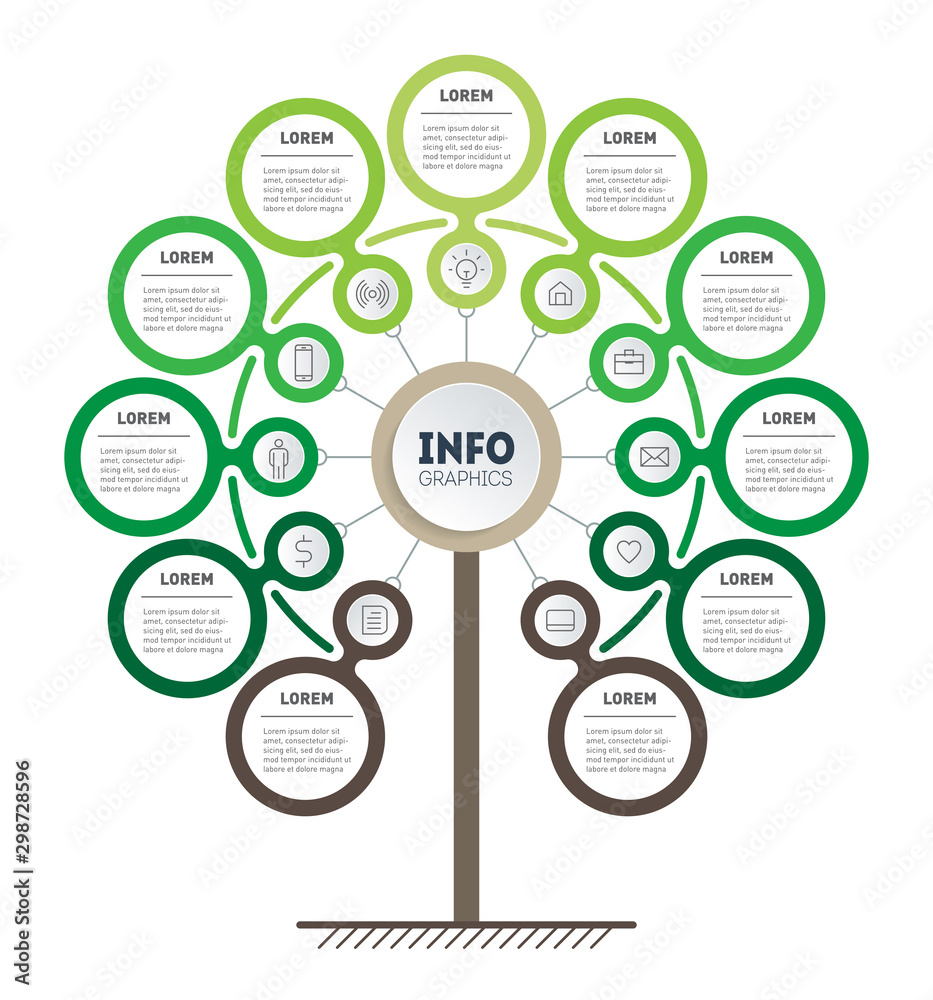 Infographic of technology or education process. Template of tree, info ...