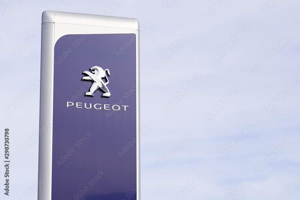 Peugeot dealership sign logo car shop French automobile manufacturer ...