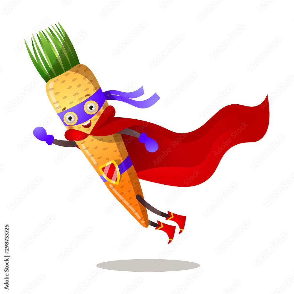 Red carrot in traditional costume of superhero vector illustration ...