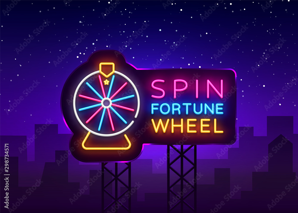 Fortune Wheel Neon Billboard Vector. Fortune Wheel neon sign, design ...