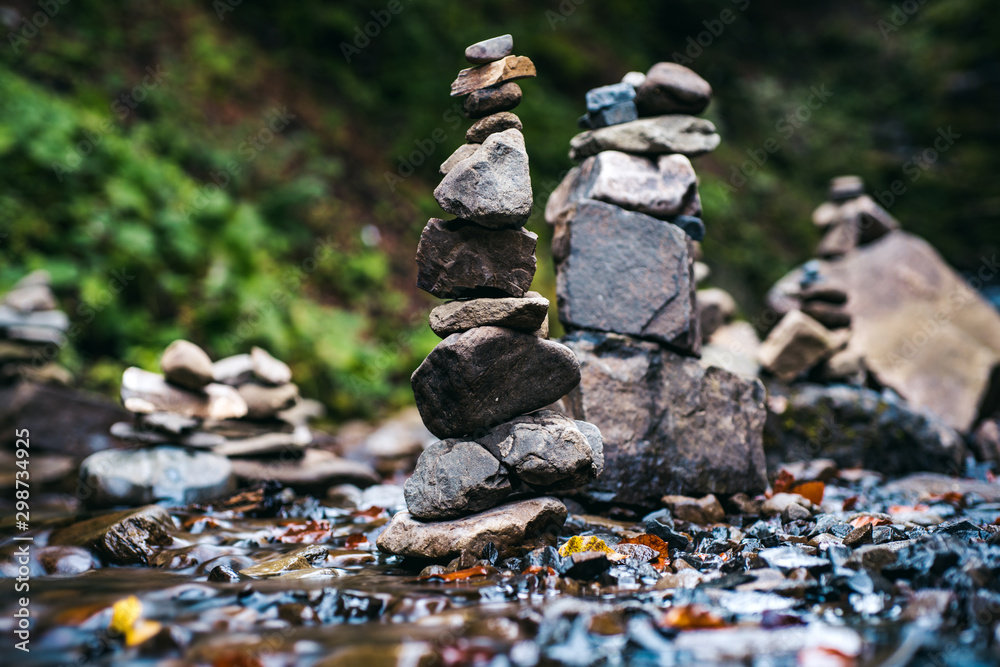 Rock, petro, stone photography. Stony shore of river with waterfall ...