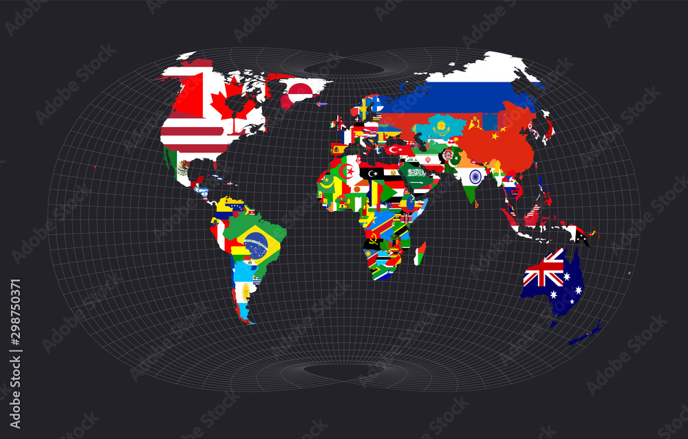 Map with flagsofallcountries of the world. Laskowski tri-optimal ...