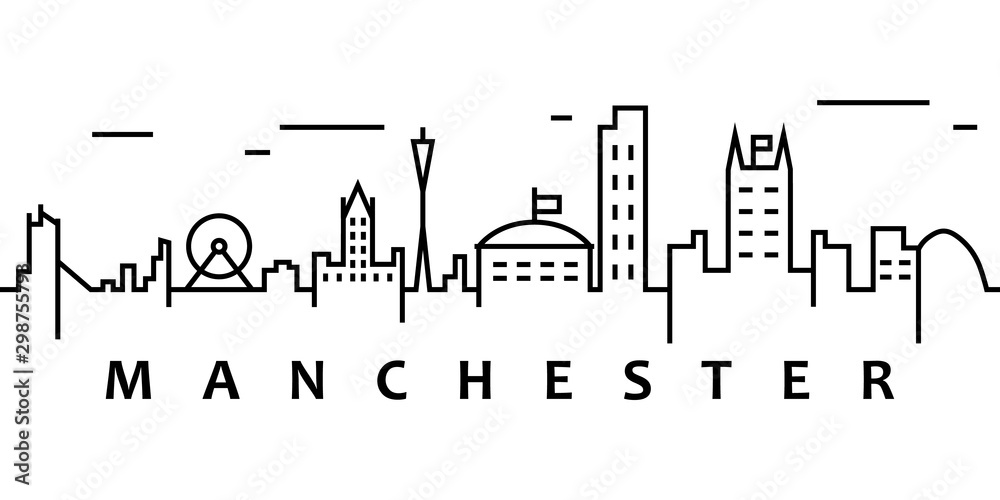 Manchester cityscape illustration. Simple line, outline vector of city ...