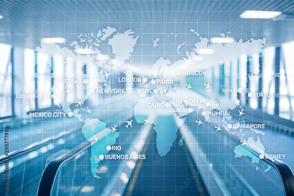 Digital map with planes around the world concept.Aviation wallpaper ...