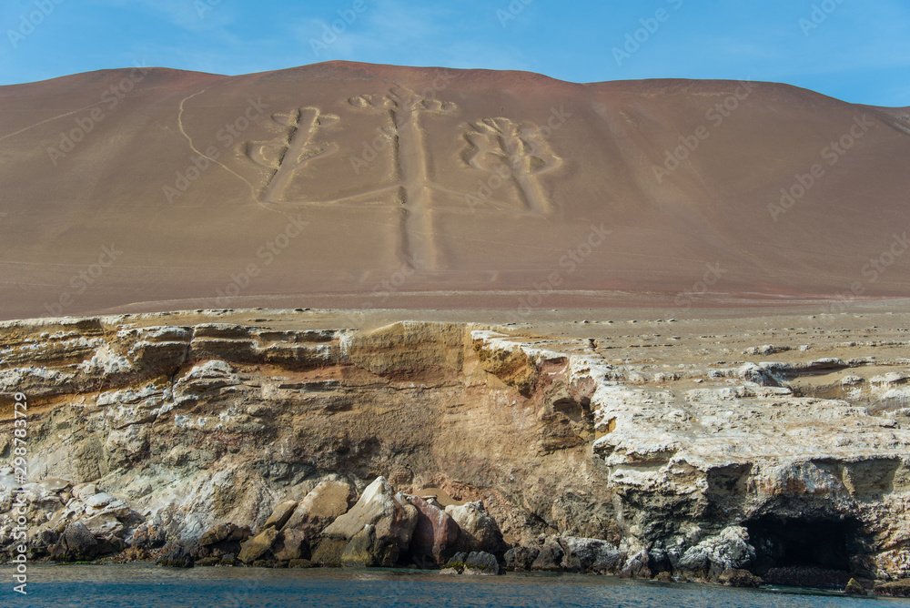 The Paracas Candelabra, also called the Candelabra of the Andes, on the ...