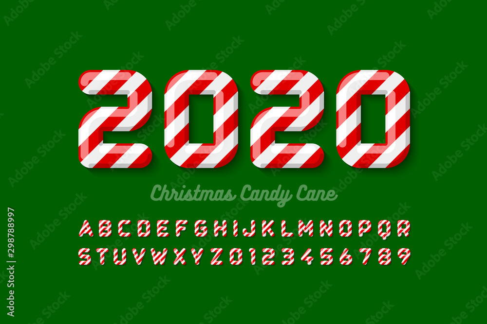 Christmas candy cane font, alphabet letters and numbers Stock Vector ...