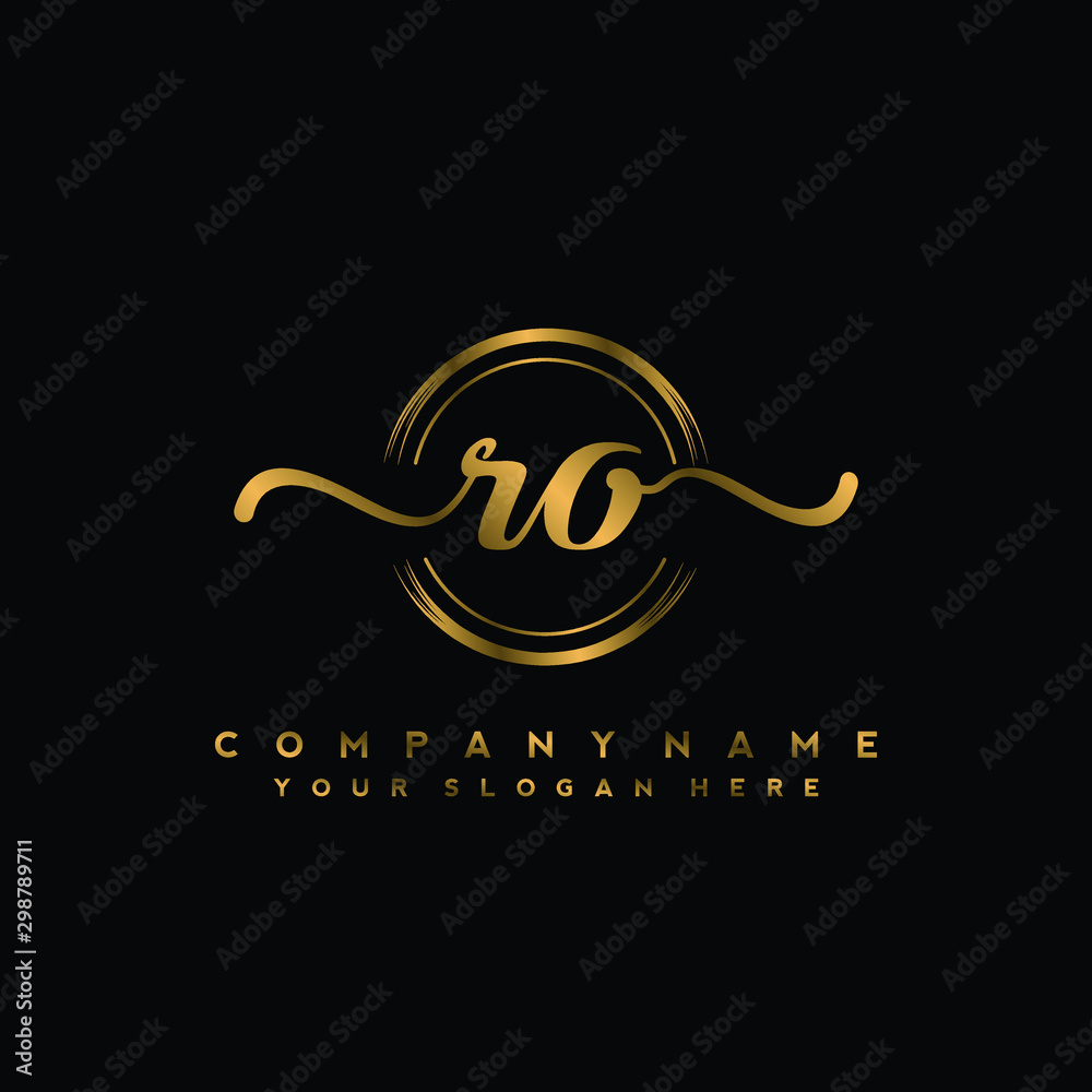 RO Initial handwriting logo design with golden brush circle. Logo for ...