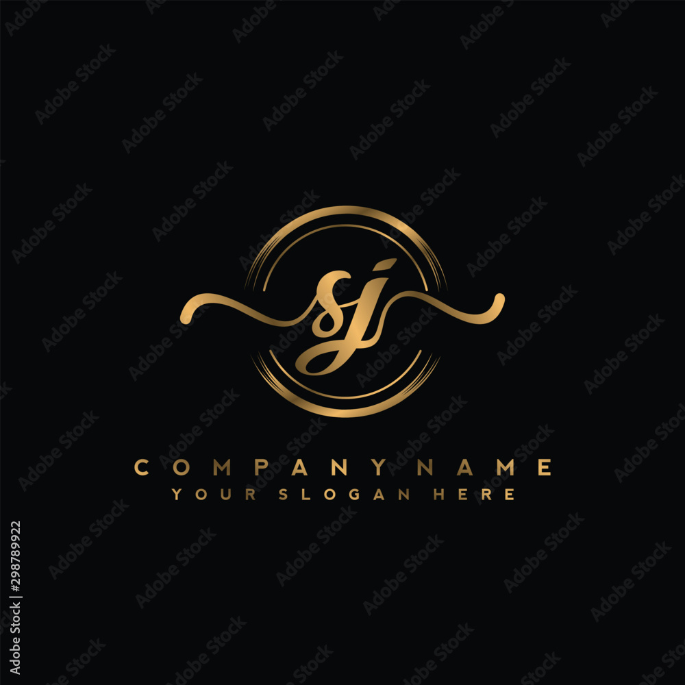 SJ Initial handwriting logo design with golden brush circle. Logo for ... SJ Initial handwriting logo design with golden brush circle. Logo for ...