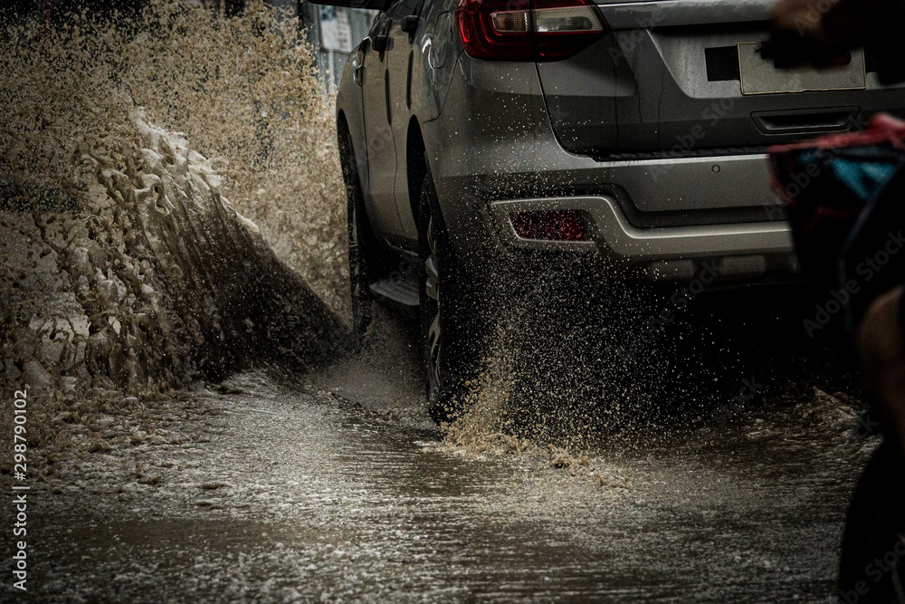 motion car rain big dirty puddle of water spray from the wheels Photos ...