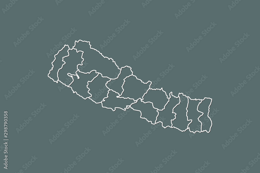 Nepal vector map with border lines of divisions using gray color on ...